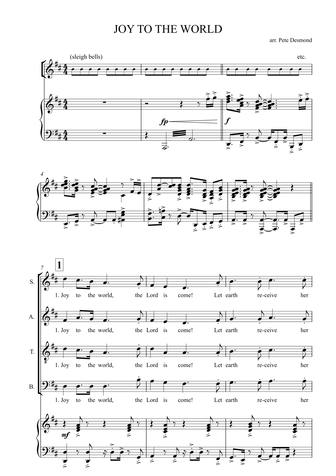 Joy to the World (arr. Peter Desmond) by G. F. Handel Sheet Music for ...