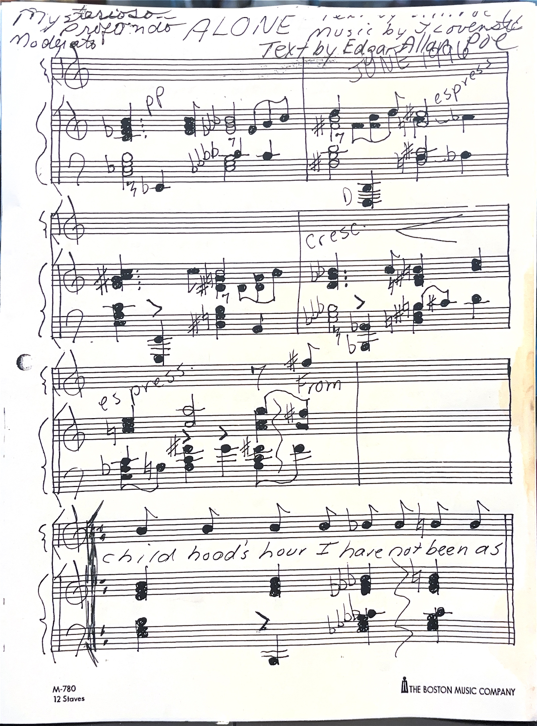 Alone by Text by Edgar Allan Poe Sheet Music for Piano & Vocal at Sheet ...