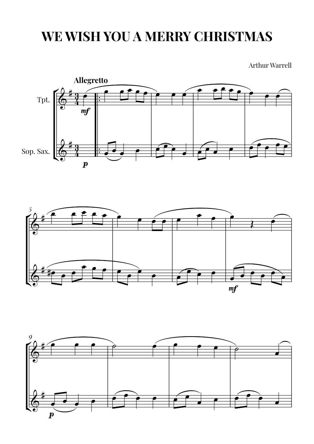 We Wish You a Merry Christmas - for Trumpet and Soprano Saxophone (arr ...