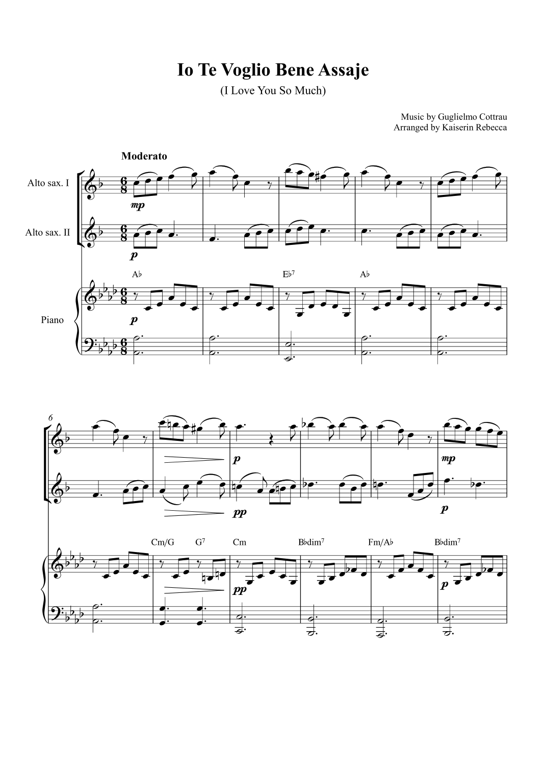 Io Te Voglio Bene Assaje (I Love You So Much) (arr. Kaiserin Rebecca ...