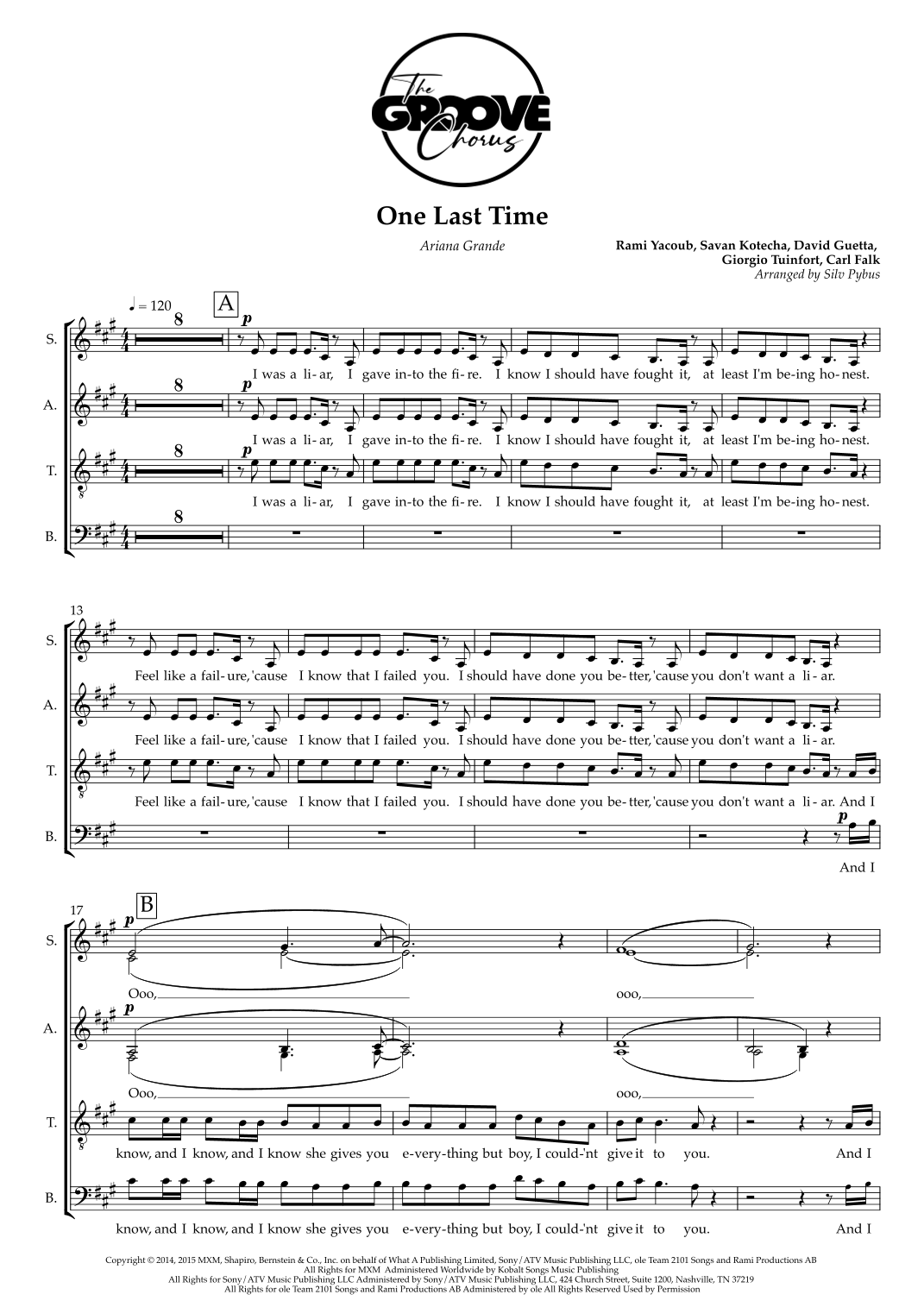 One Last Time (arr. Silv Pybus) by Ariana Grande Sheet Music for SATB ...