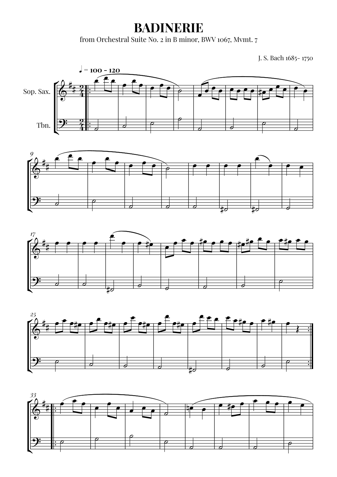 Badinerie (BWV 1067) – Easy Soprano Saxophone and Trombone (arr ...