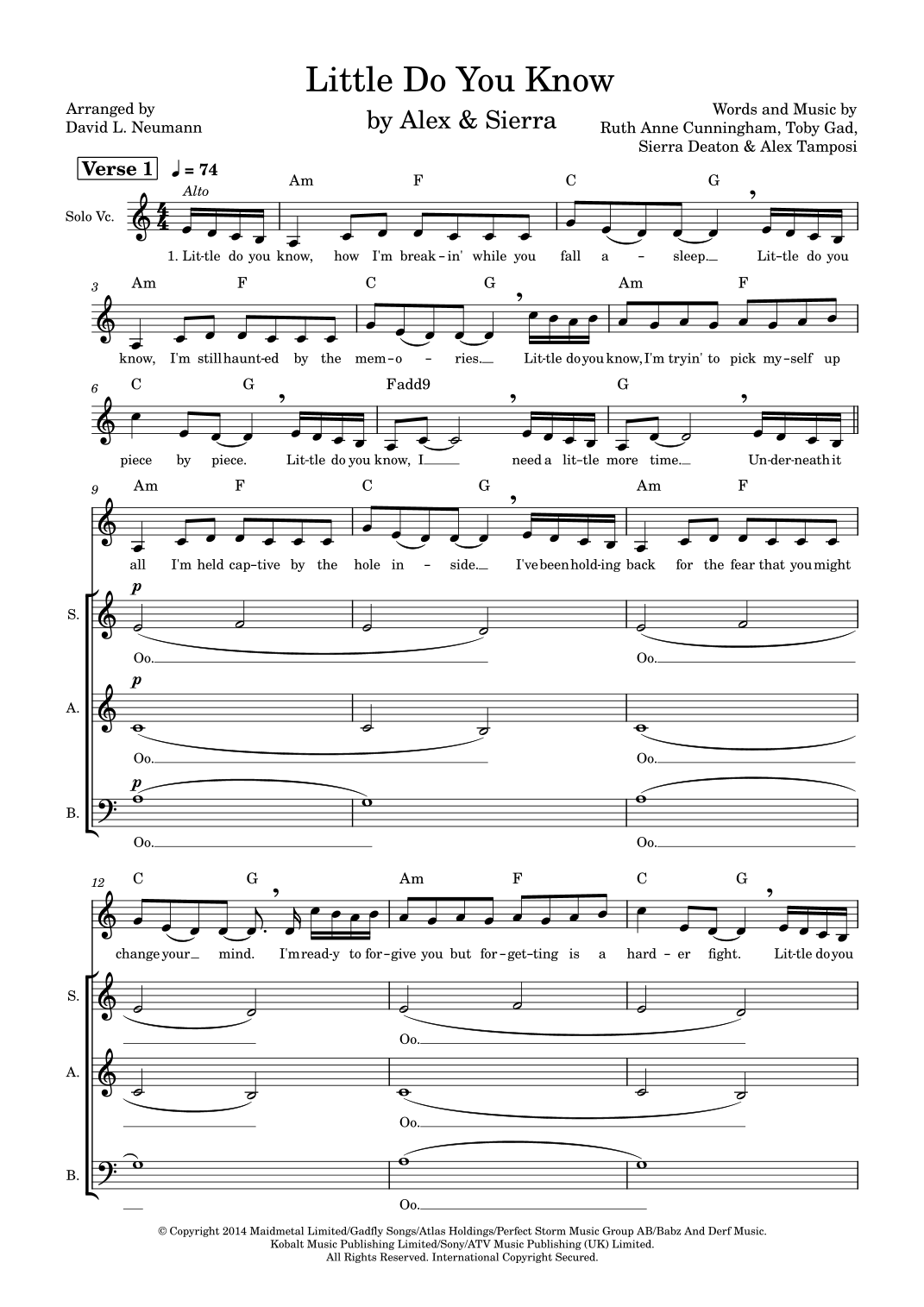 Little Do You Know (arr. David L. Neumann) par Alex & Sierra Partitions ...