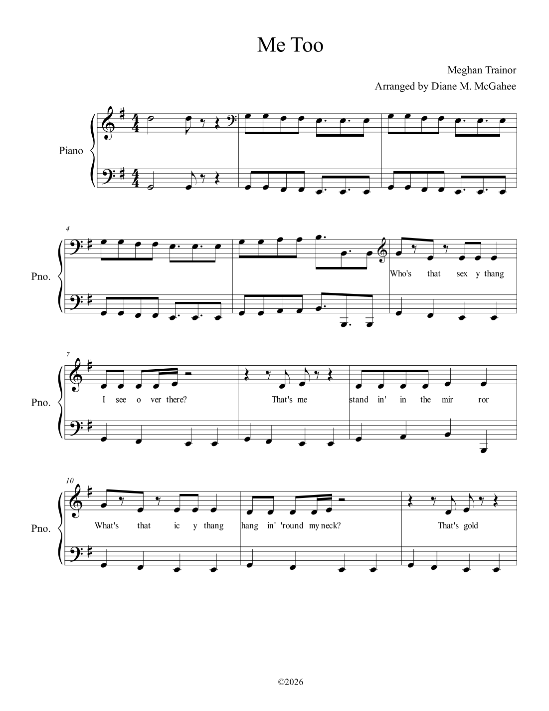 Me Too (arr. Arranged by Diane M. McGahee by Meghan Trainor Sheet Music ...