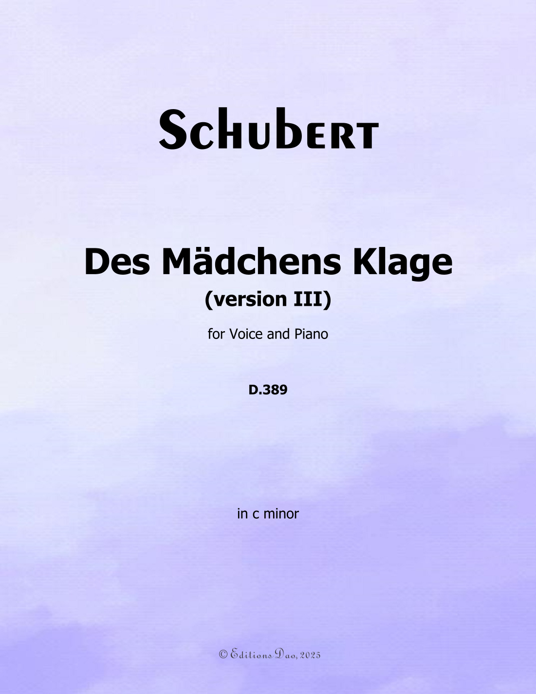 Des Madchens Klage (Version III), by Schubert, D.389, in c minor (arr ...