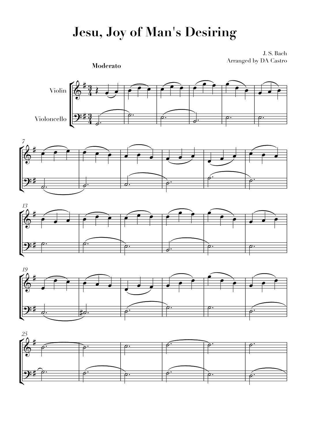 Jesu, Joy of Man's Desiring (arr. DA Castro) by Johann Sebastian Bach ...