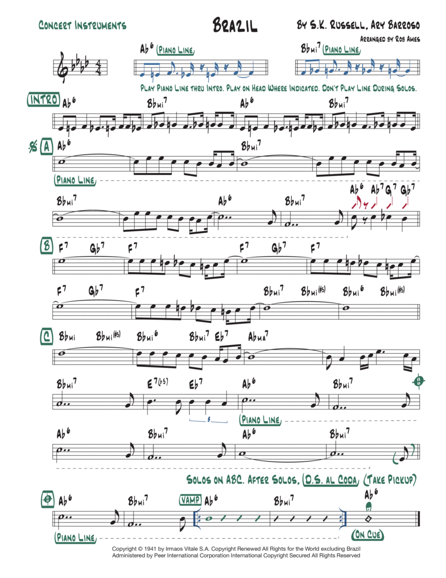 Brazil (arr. Rob Ames) by The Ritchie Family Sheet Music for Lead Sheet ...