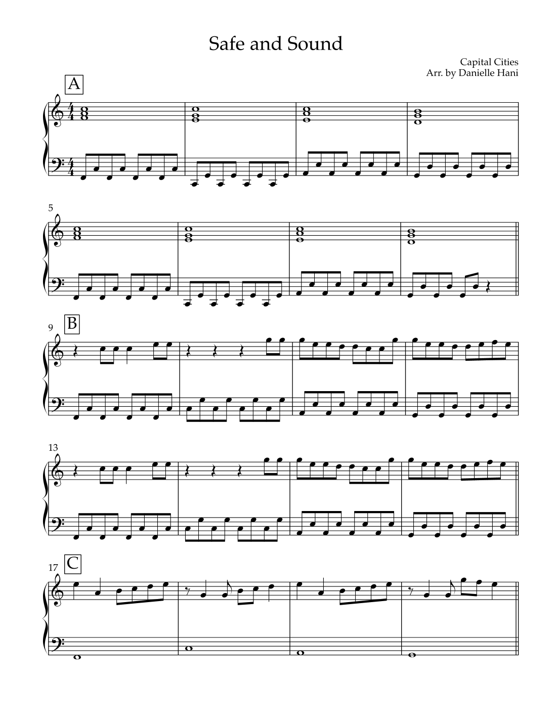 Safe And Sound (arr. Danielle Hani) by Capital Cities Sheet Music for ...
