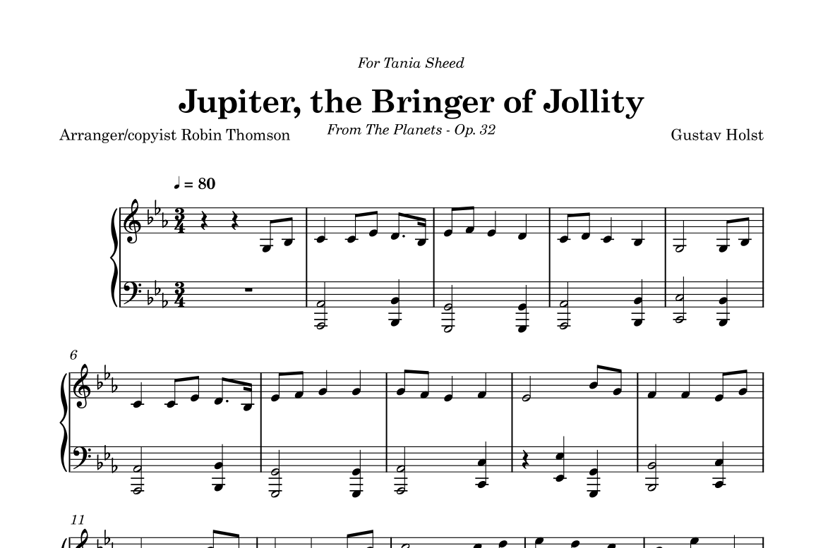 Jupiter, the Bringer of Jollity (arr. Robin Thomson) Partitions ...