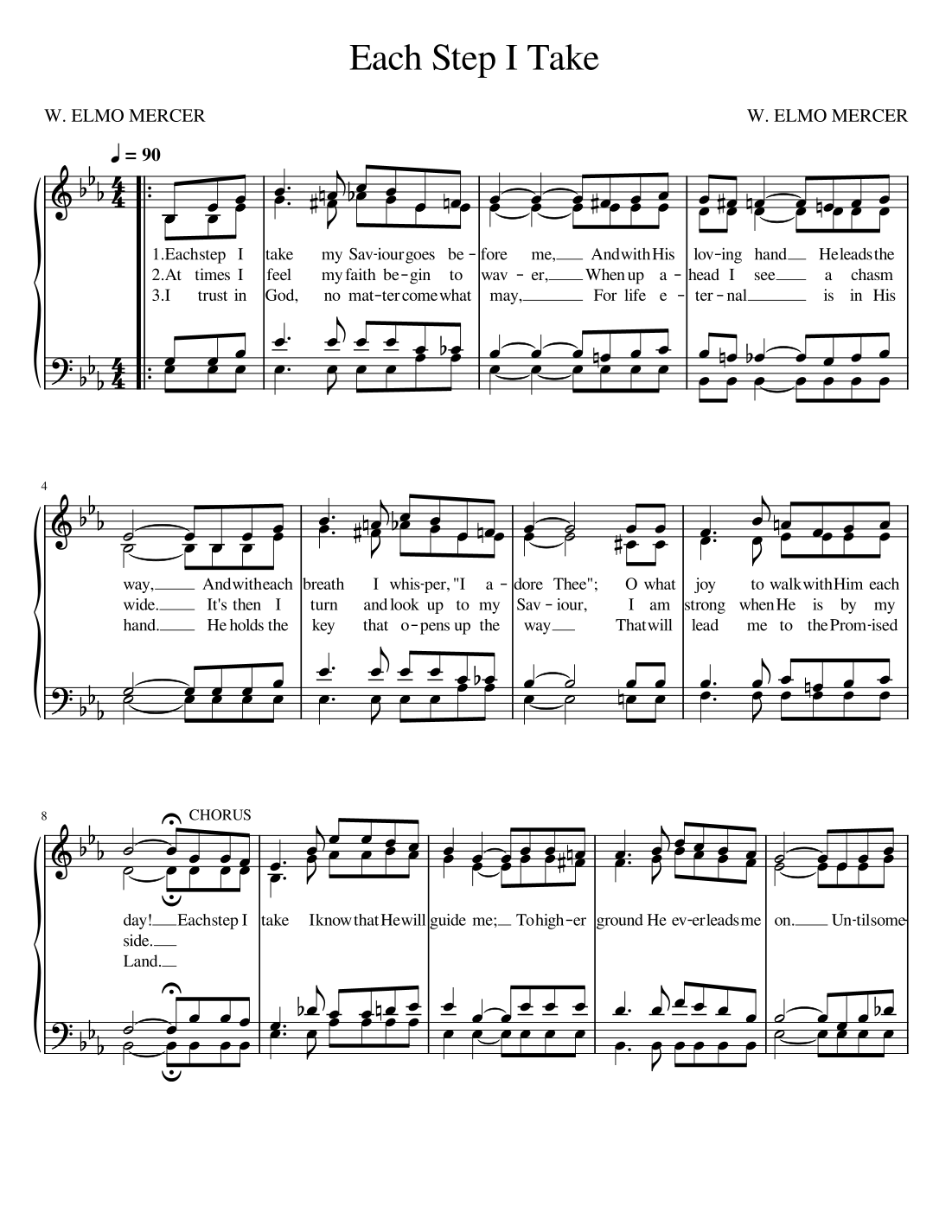 Each Step I Take (arr. Unknown) by Elmo Mercer Sheet Music for Piano ...