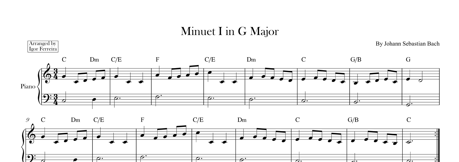 Minuet I In G Major (arr. Igor Ferreira) by Johann Sebastian Bach Sheet ...