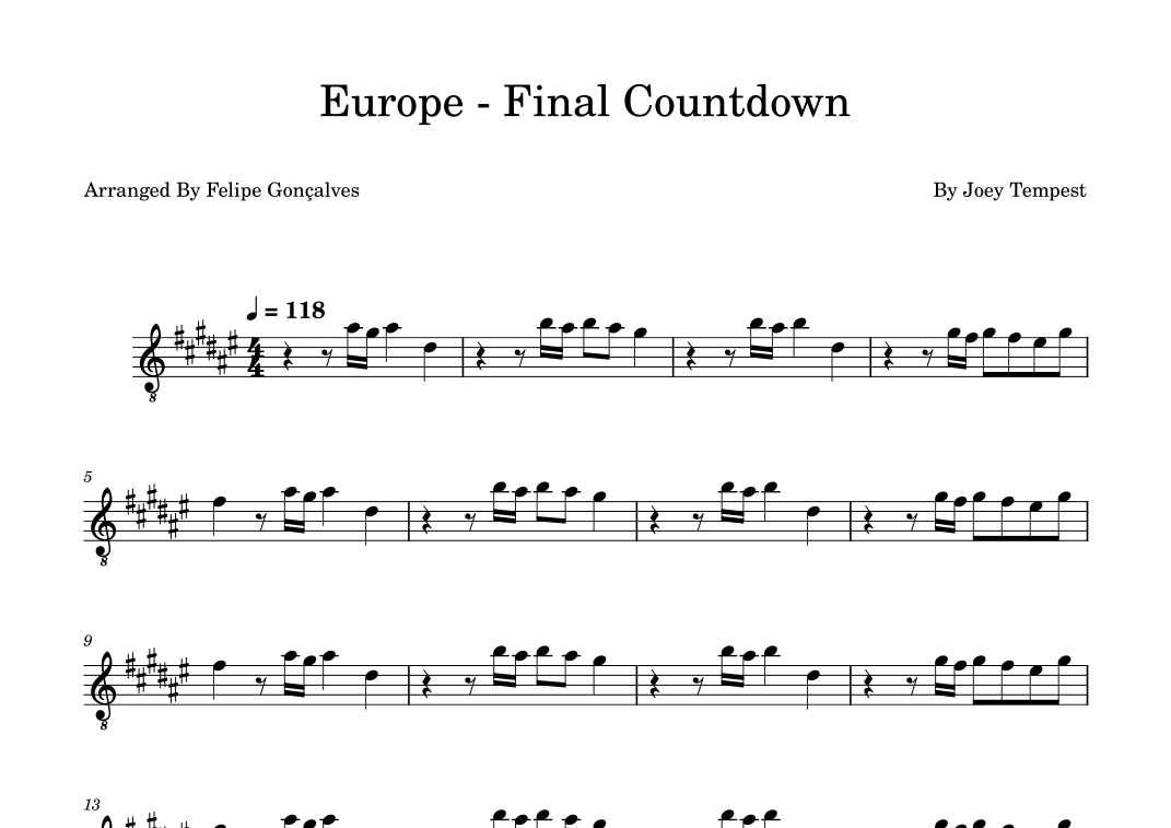 Final Countdown (arr. Felipe Gonçalves) by Europe Sheet Music for ...