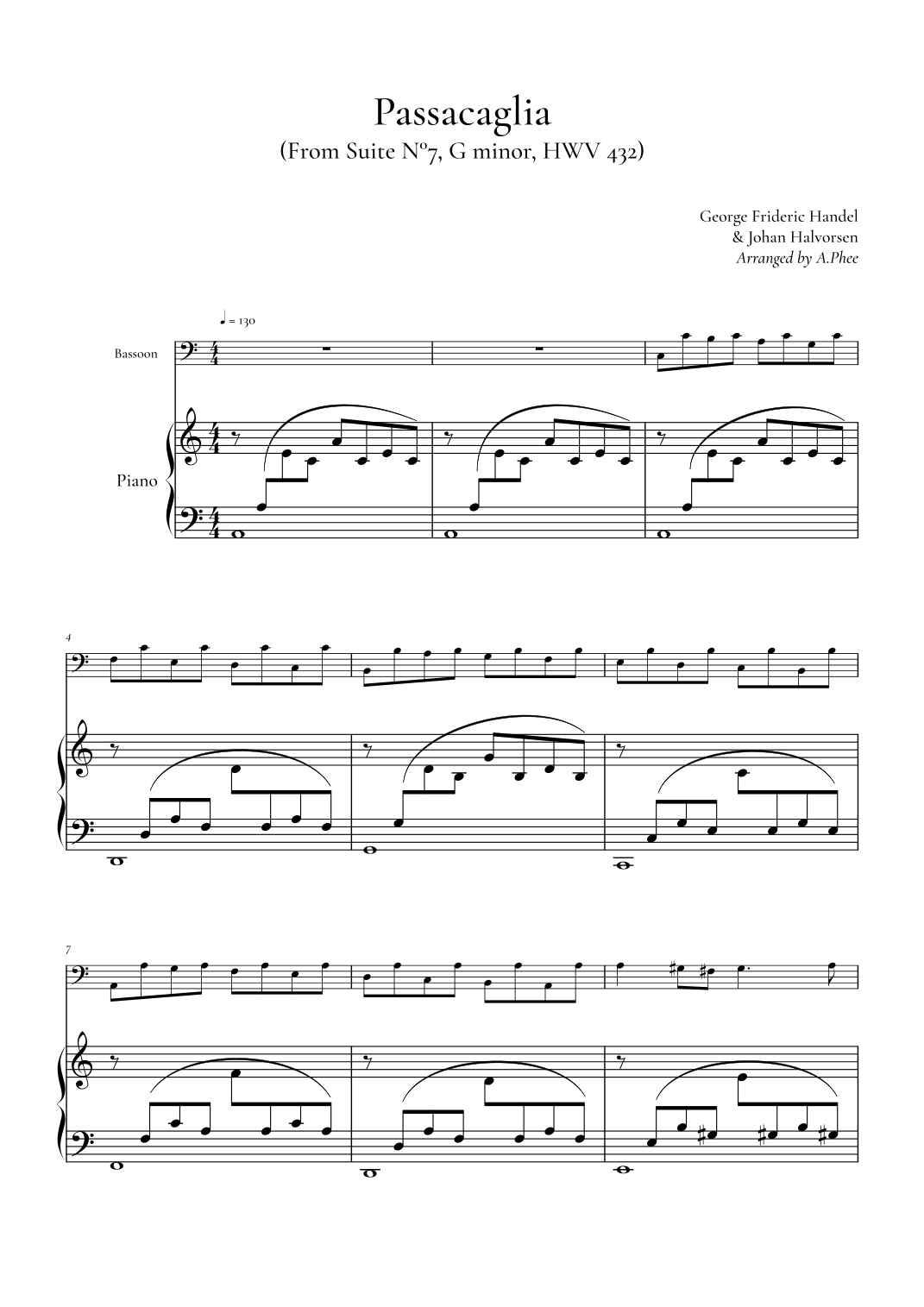 PASSACAGLIA (From Suite N°7, G minor, HWV 432) by George Frideric ...