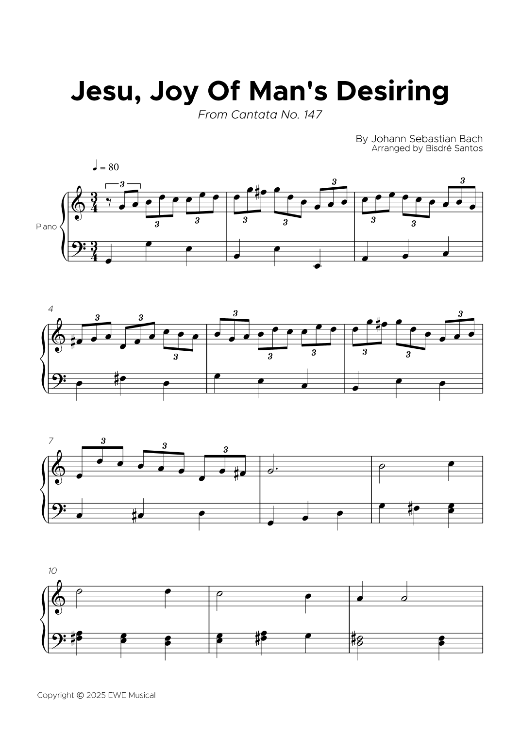 Jesu, Joy of Man's Desiring (arr. Bisdre Santos) by J. S. Bach Sheet ...