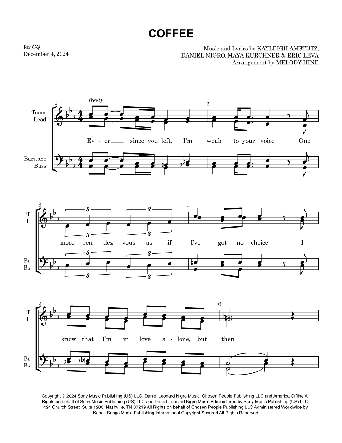 Coffee (arr. Melody Hine) by Chappell Roan Sheet Music for SSAA Choir ...