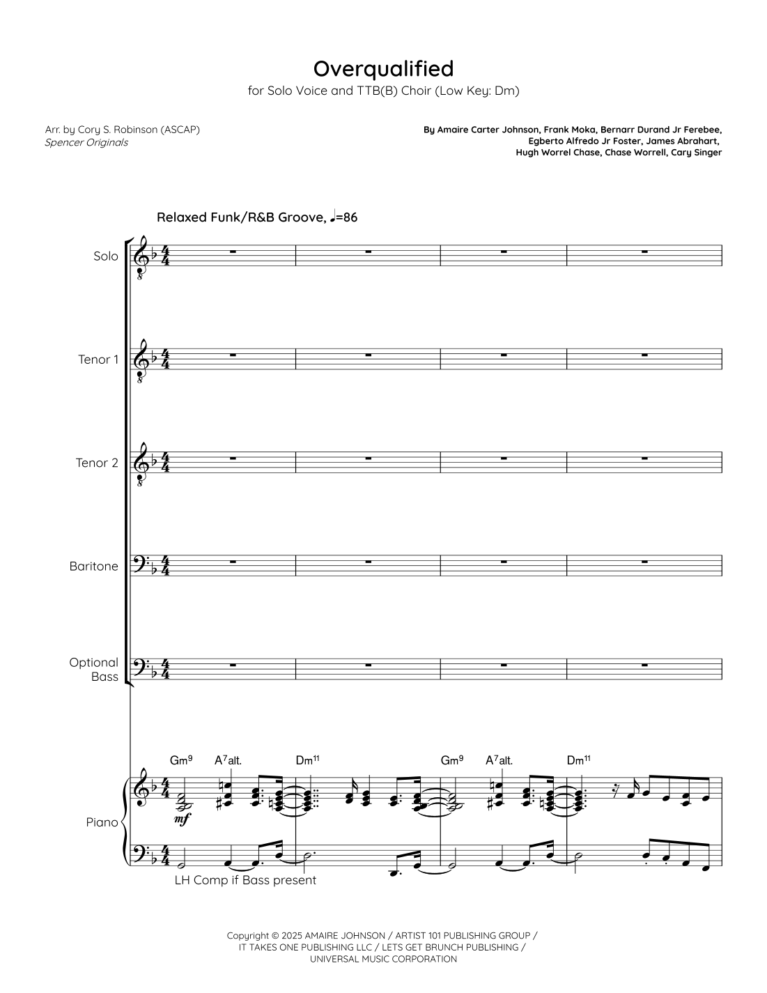 Overqualified (arr. Cory S Robinson) by Durand Bernarr Sheet Music for ...