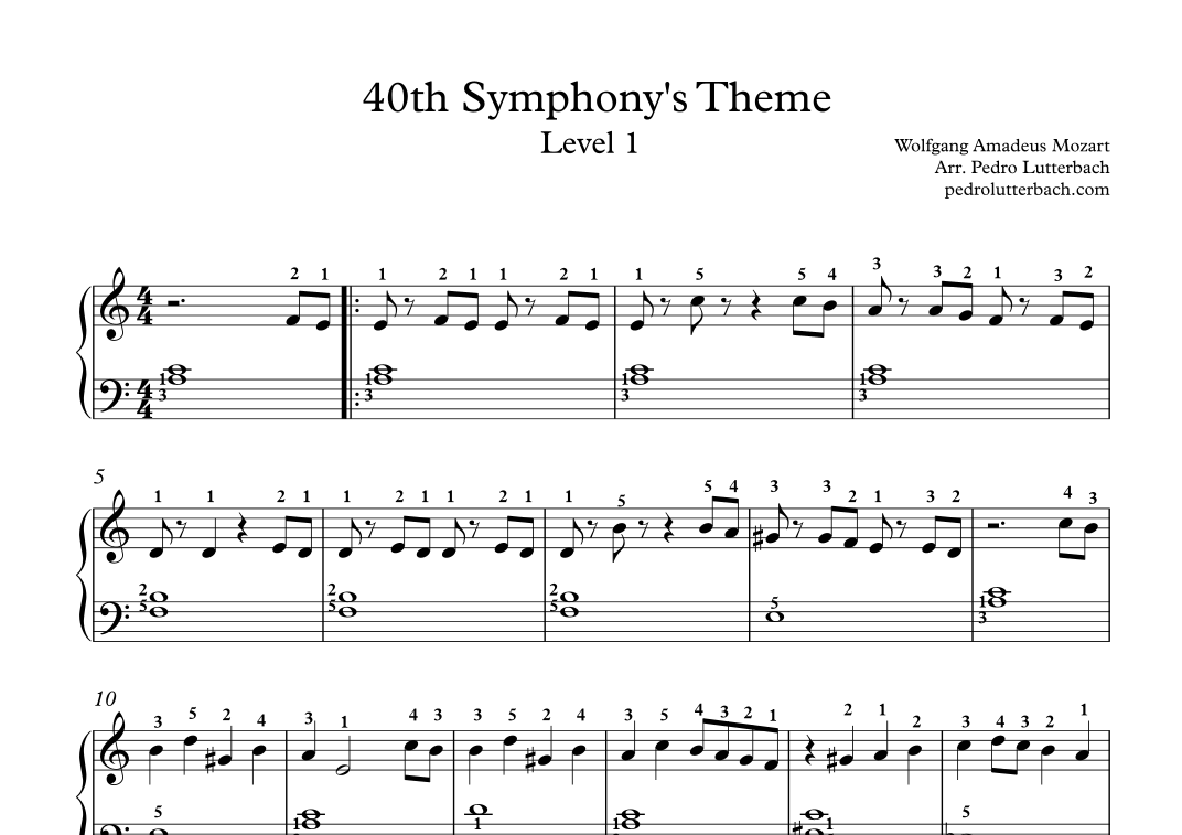 40th Symphony's Theme (arr. Pedro Lutterbach) by Mozart Sheet Music for ...
