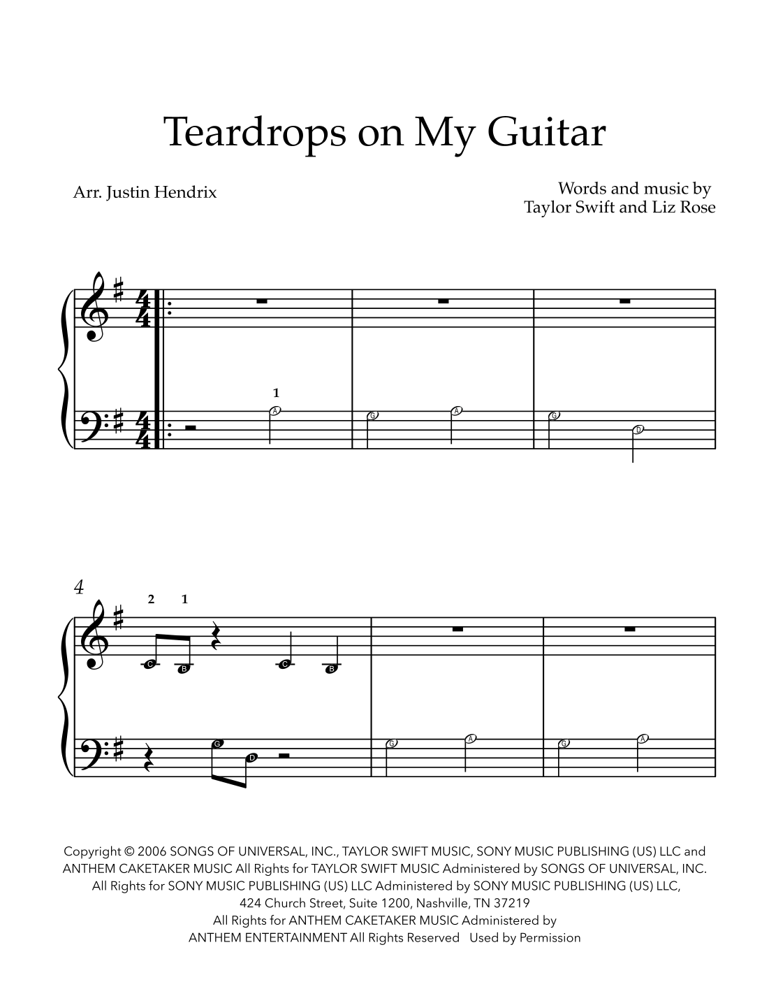 Teardrops On My Guitar (arr. Justin Hendrix) by Taylor Swift Sheet ...