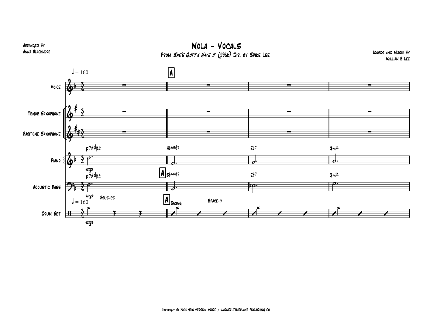 Nola - Vocals (arr. Anna Blackmore by William E Lee Sheet Music for ...
