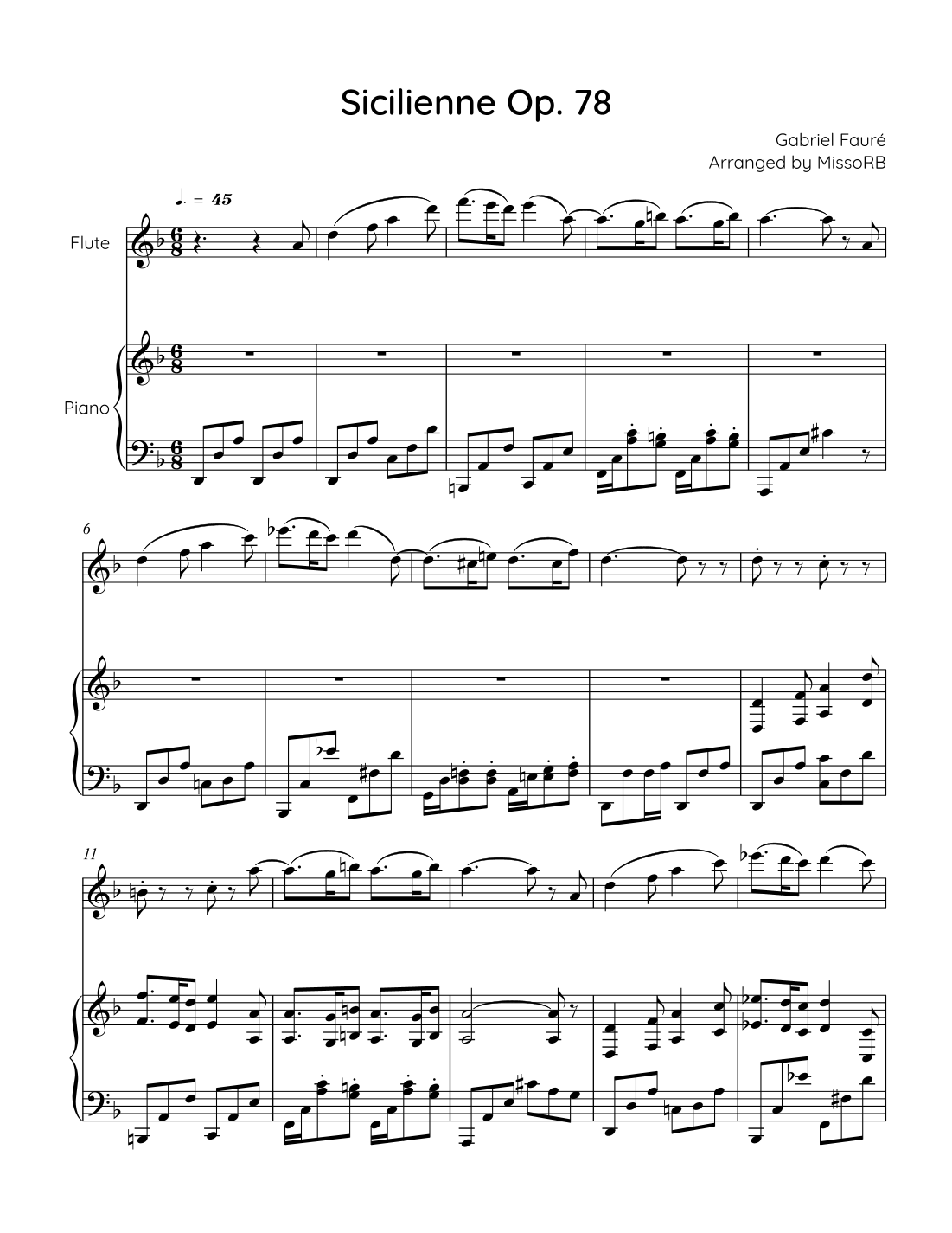 Sicilienne Op. 78 - Flute in F - Intermediate (arr. MissoRB) by Gabriel ...