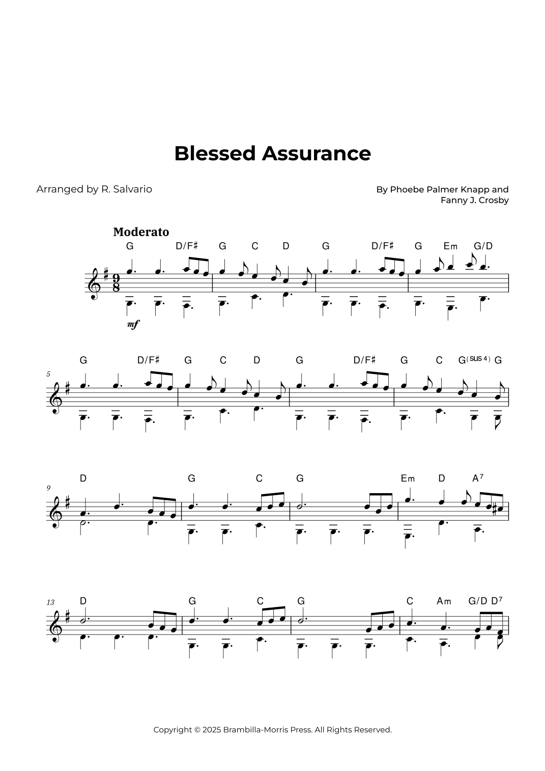 Blessed Assurance - Guitar (arr. R. Salvario) by Phoebe Palmer Knapp ...