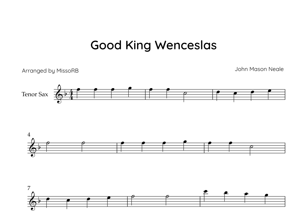 Good King Wenceslas - Tenor Sax in Eb Major (arr. MissoRB) by John ...