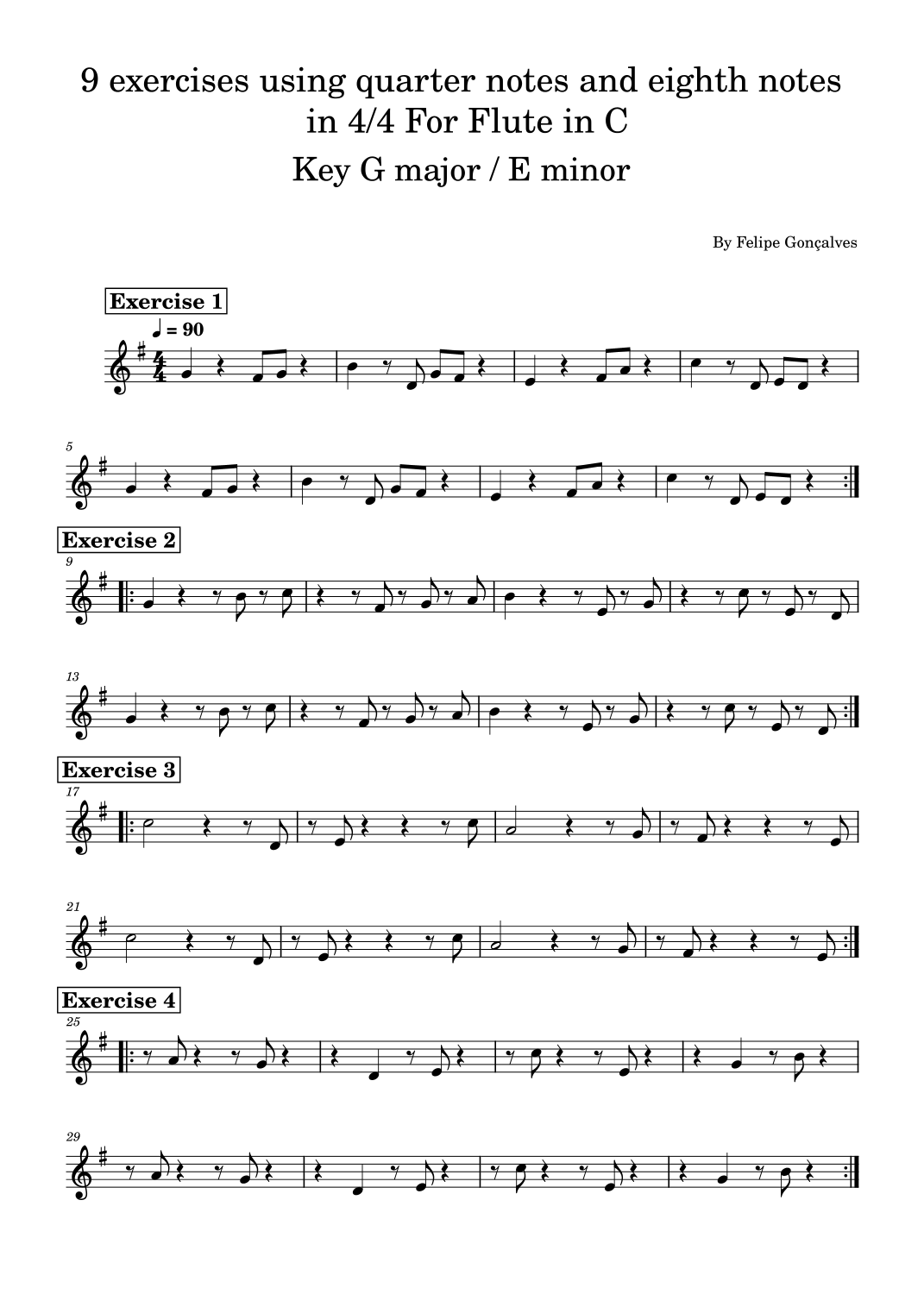8 exercises using quarter notes & eighth notes for Flute in C in the ...