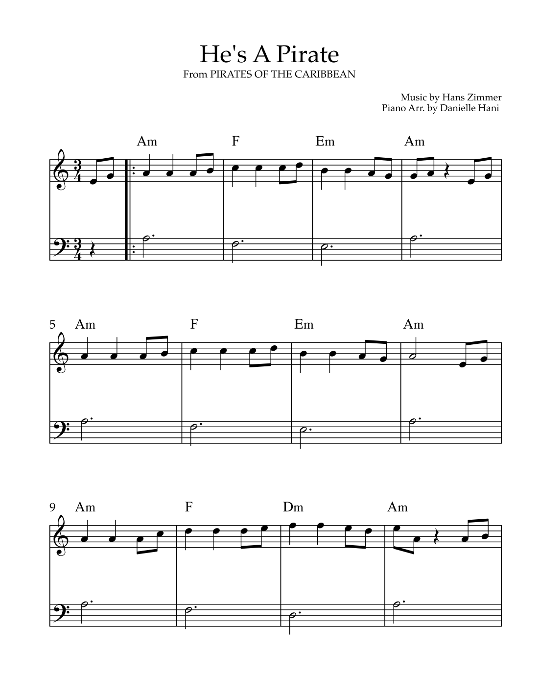 He's A Pirate (arr. Danielle Hani) by Geoffrey Zanelli Sheet Music for ...