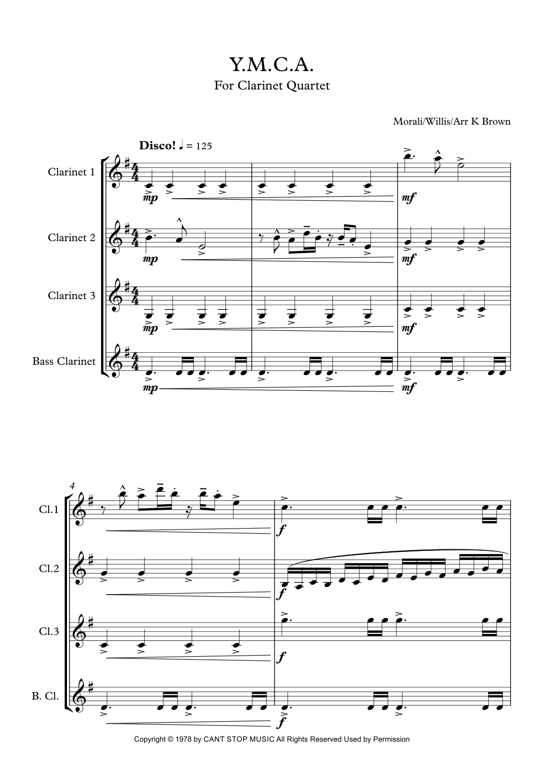 Y.m.c.a. by Village People Sheet Music for Woodwind Ensemble at Sheet ...