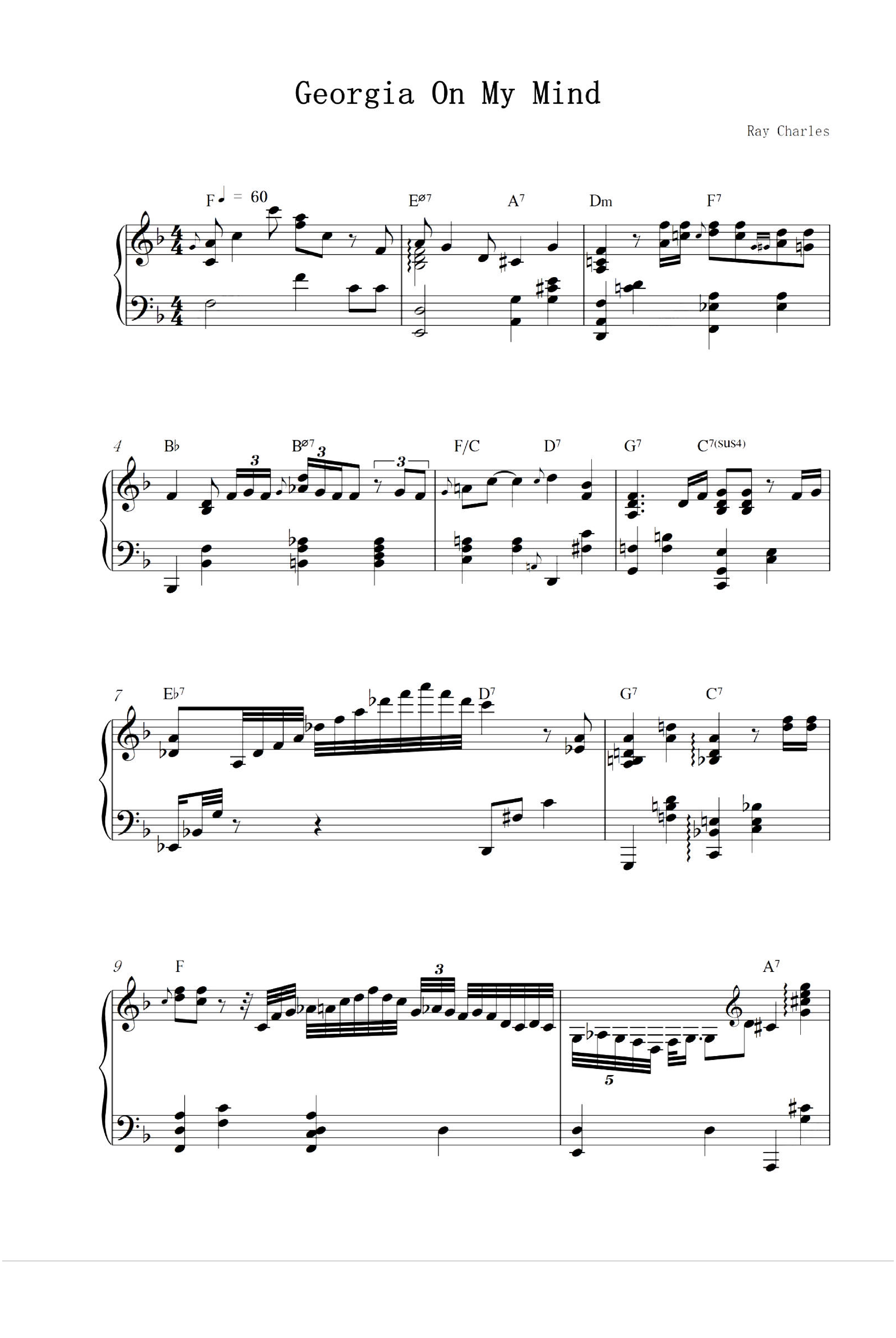 Georgia On My Mind (arr. Ray Charles) by Ray Charles Sheet Music for ...