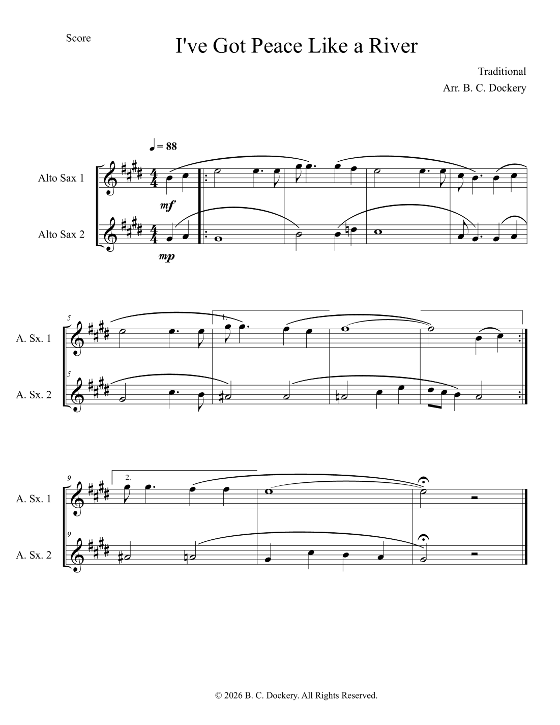 I've Got Peace Like a River (Alto Sax Duet) (arr. B. C. Dockery) by ...