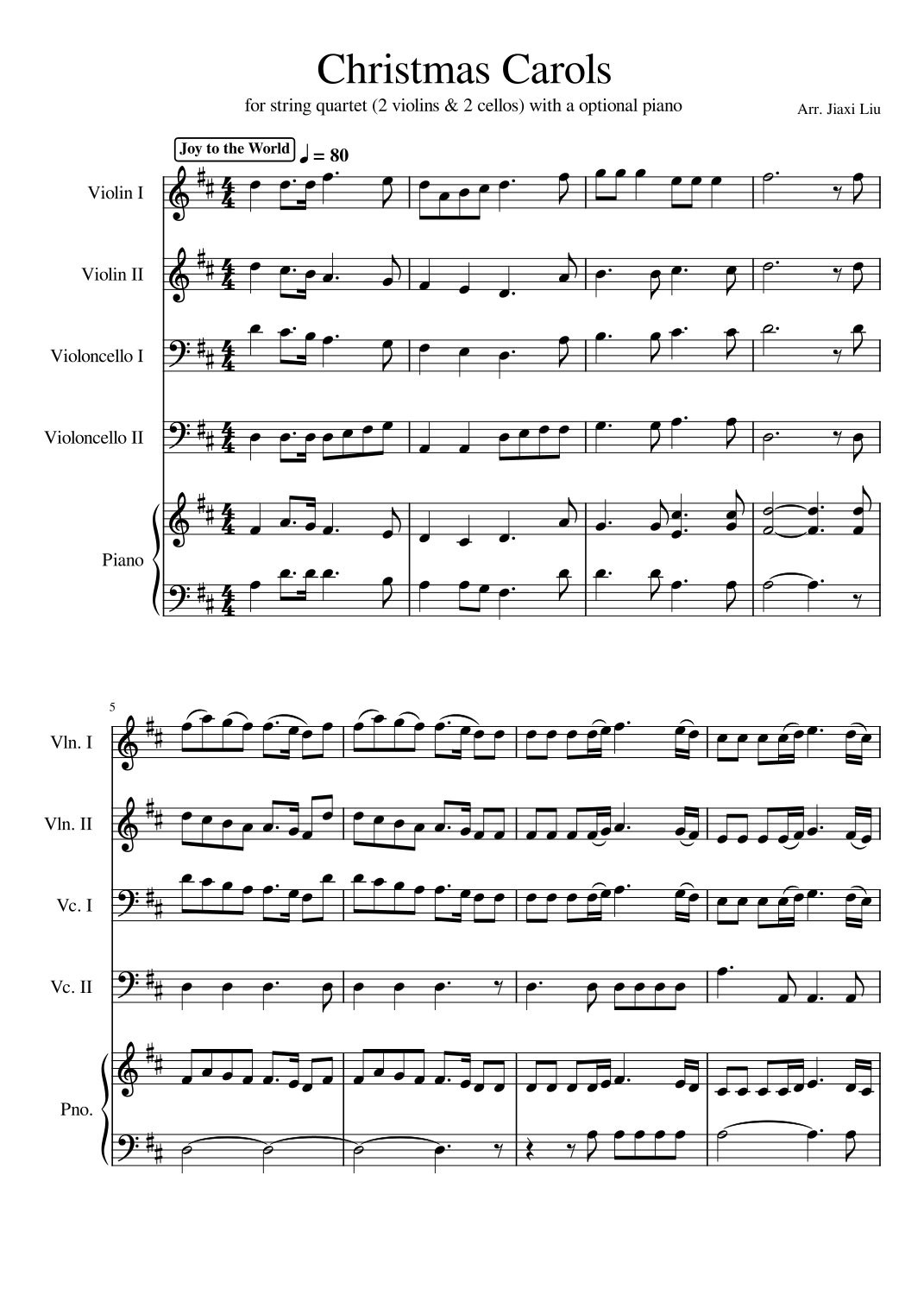 Christmas Carols for string quartet (2 violins and 2 cellos) with a ...