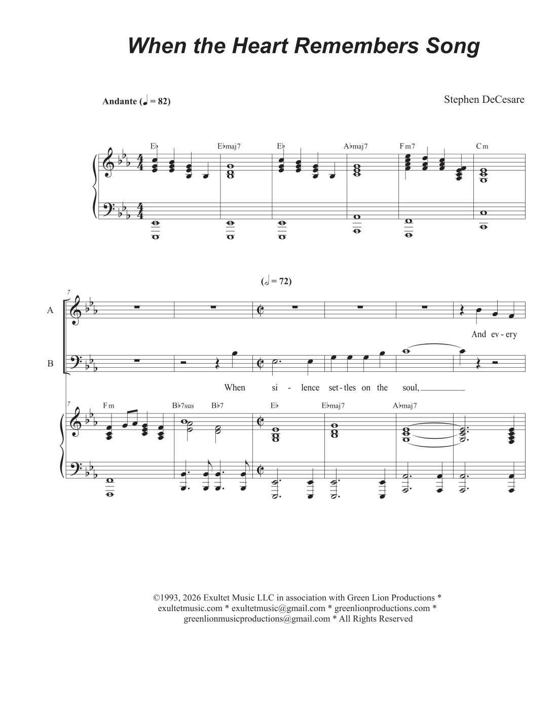 When The Heart Remembers Song by Stephen DeCesare Sheet Music for SATB ...