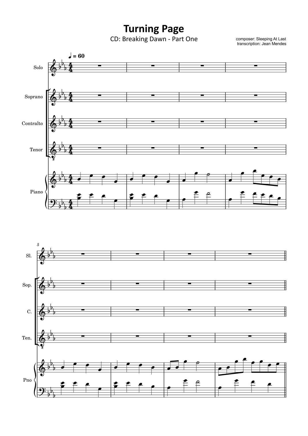 Turning Page (arr. Jean Mendes) par Sleeping At Last Partitions pour Piano et Chant sur Sheet ...