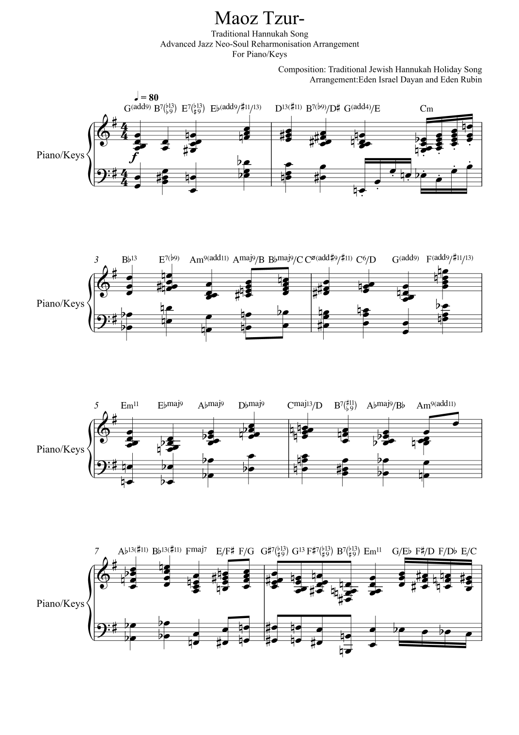 Hannukah Song - Maoz Tzur - Piano Jazz Reharmonisation (arr. Eden Rubin ...