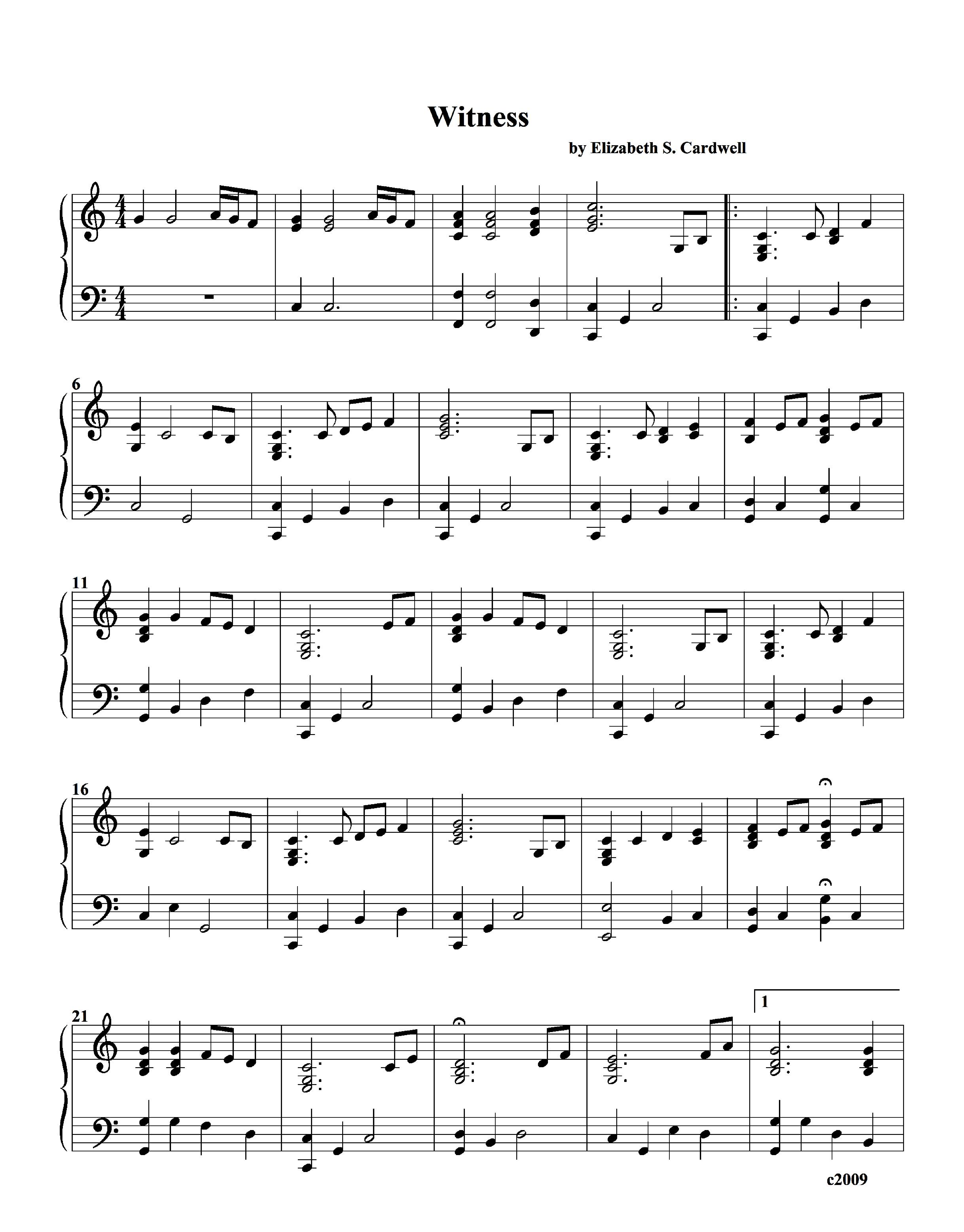 Witness Sheet Music | Elizabeth S. Cardwell | Piano Solo