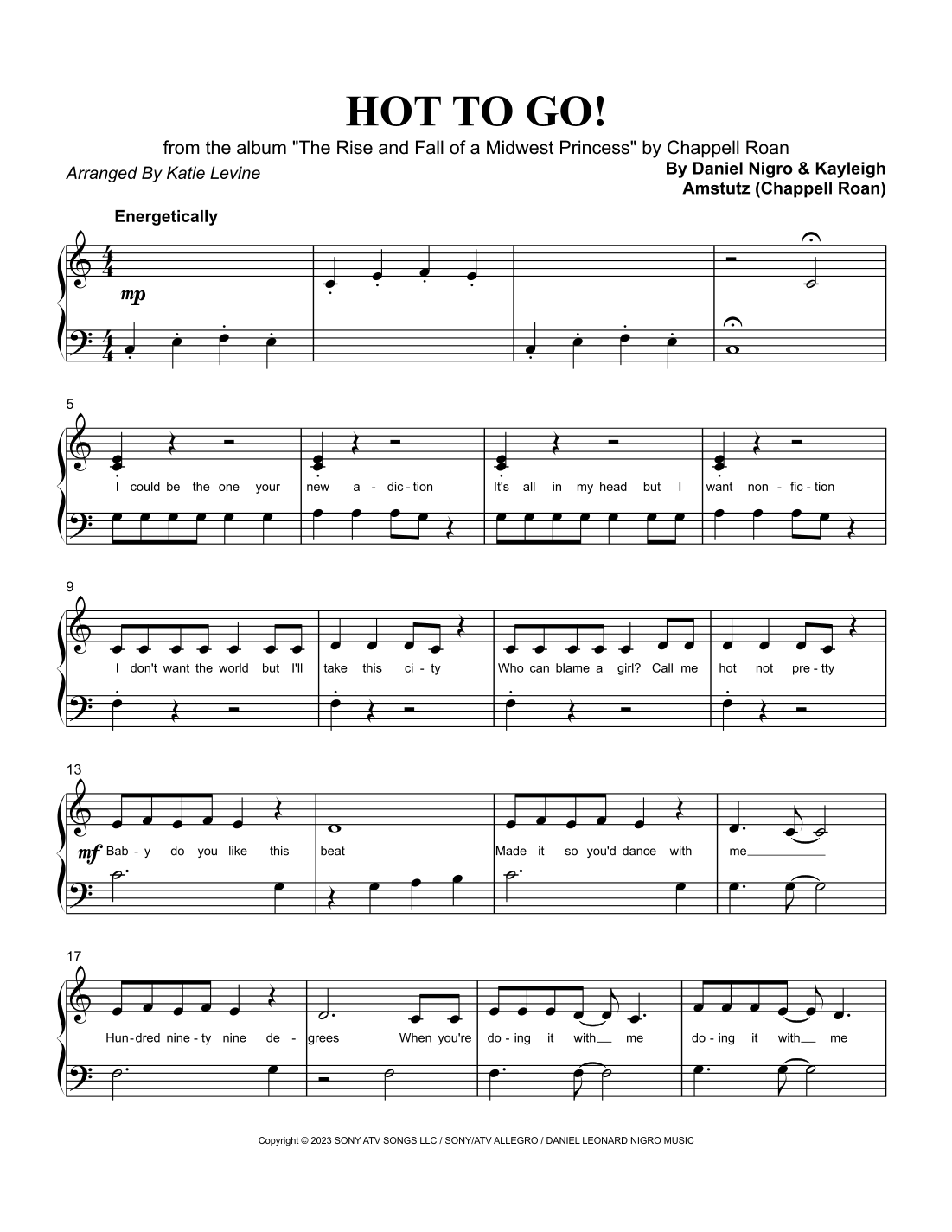 Hot To Go (arr. Katie Levine) by Chappell Roan Sheet Music for Easy ...