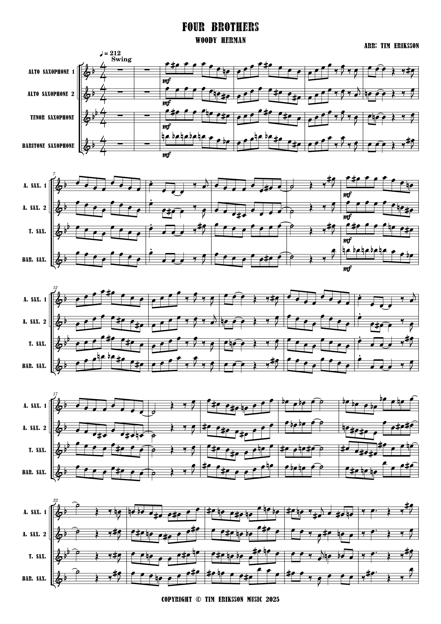 Four Brothers (arr. Tim Asplund) by Woody Herman Sheet Music for ...