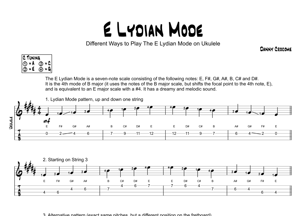 E Lydian Mode for Ukulele (Different Ways to Play) by Traditional Sheet ...