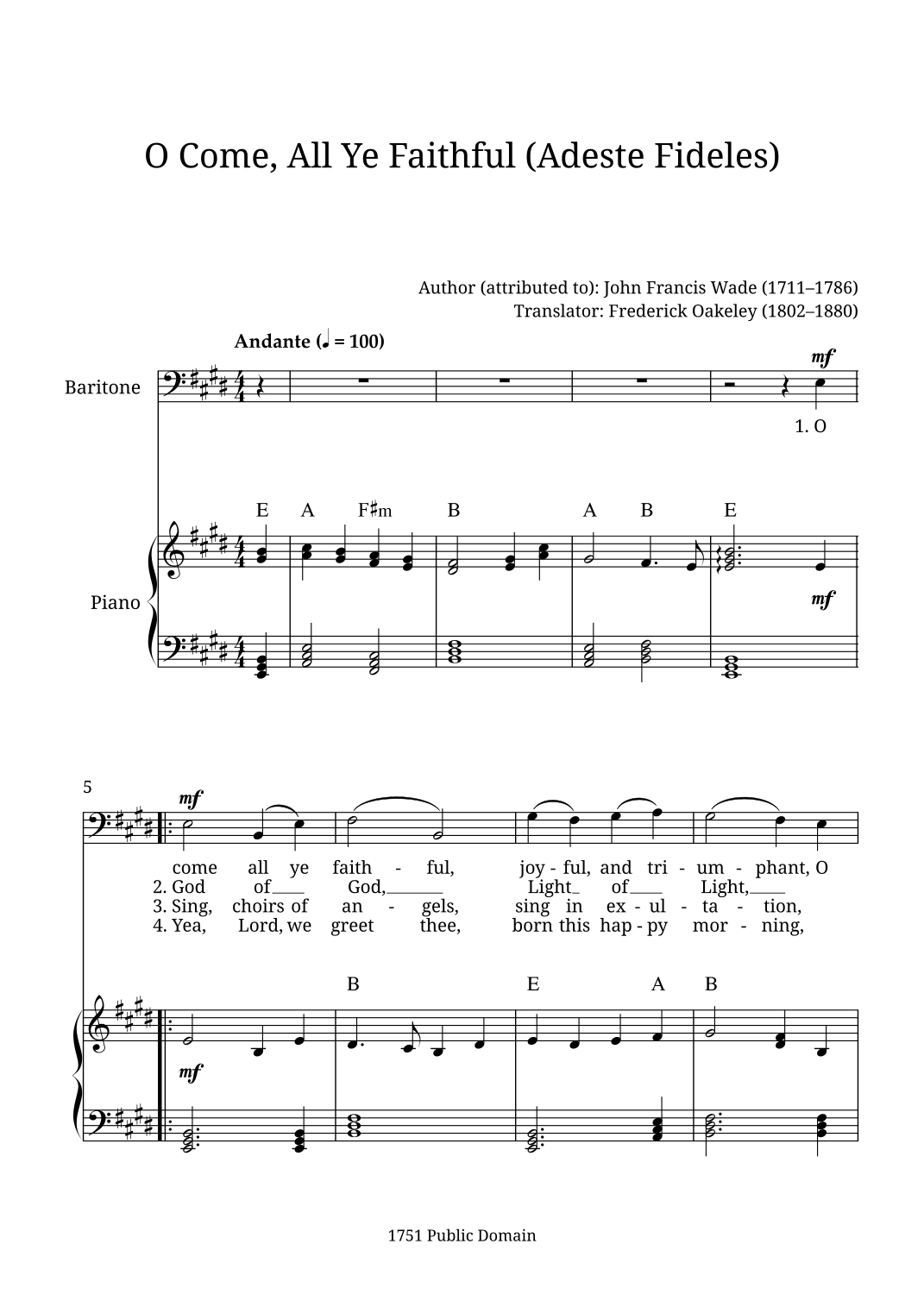 O Come, All Ye Faithful (Adeste Fideles) – Baritone & Piano (E major ...