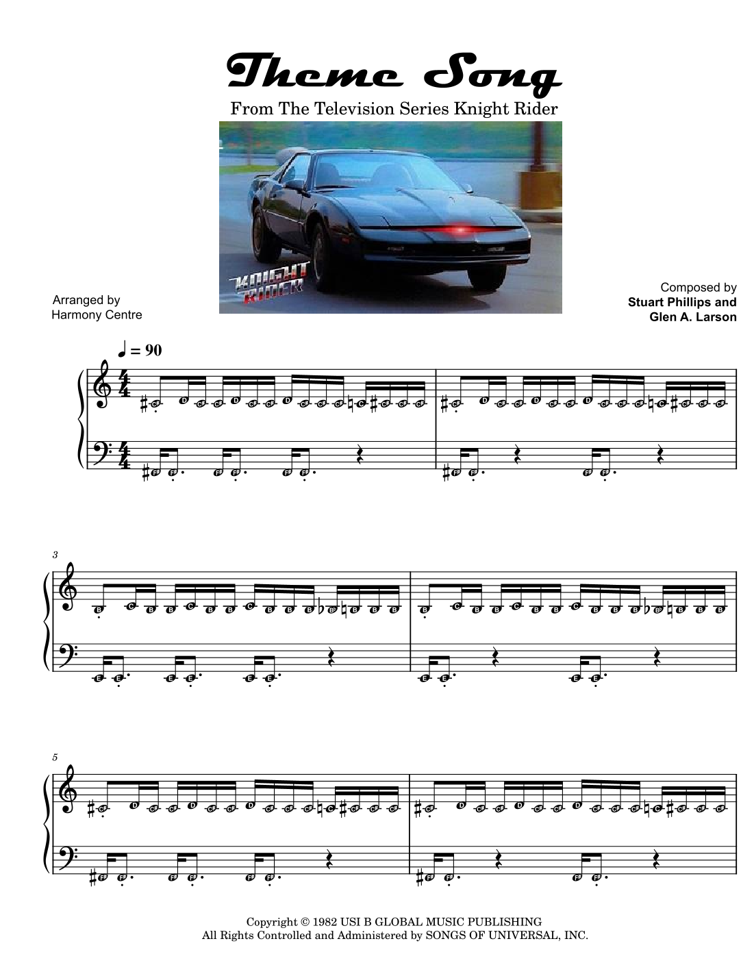 Knight Rider Theme (arr. HARMONY CENTRE by Stu Phillips Sheet Music for ...