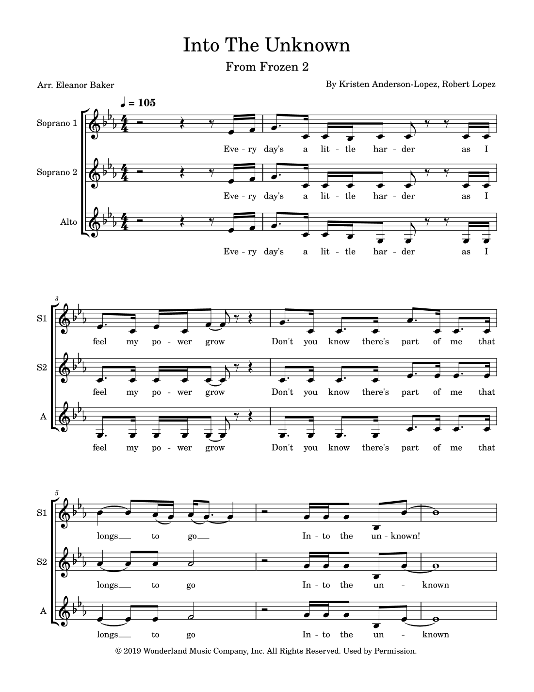 Into The Unknown (arr. Eleanor Baker) by Panic! At The Disco Sheet ...