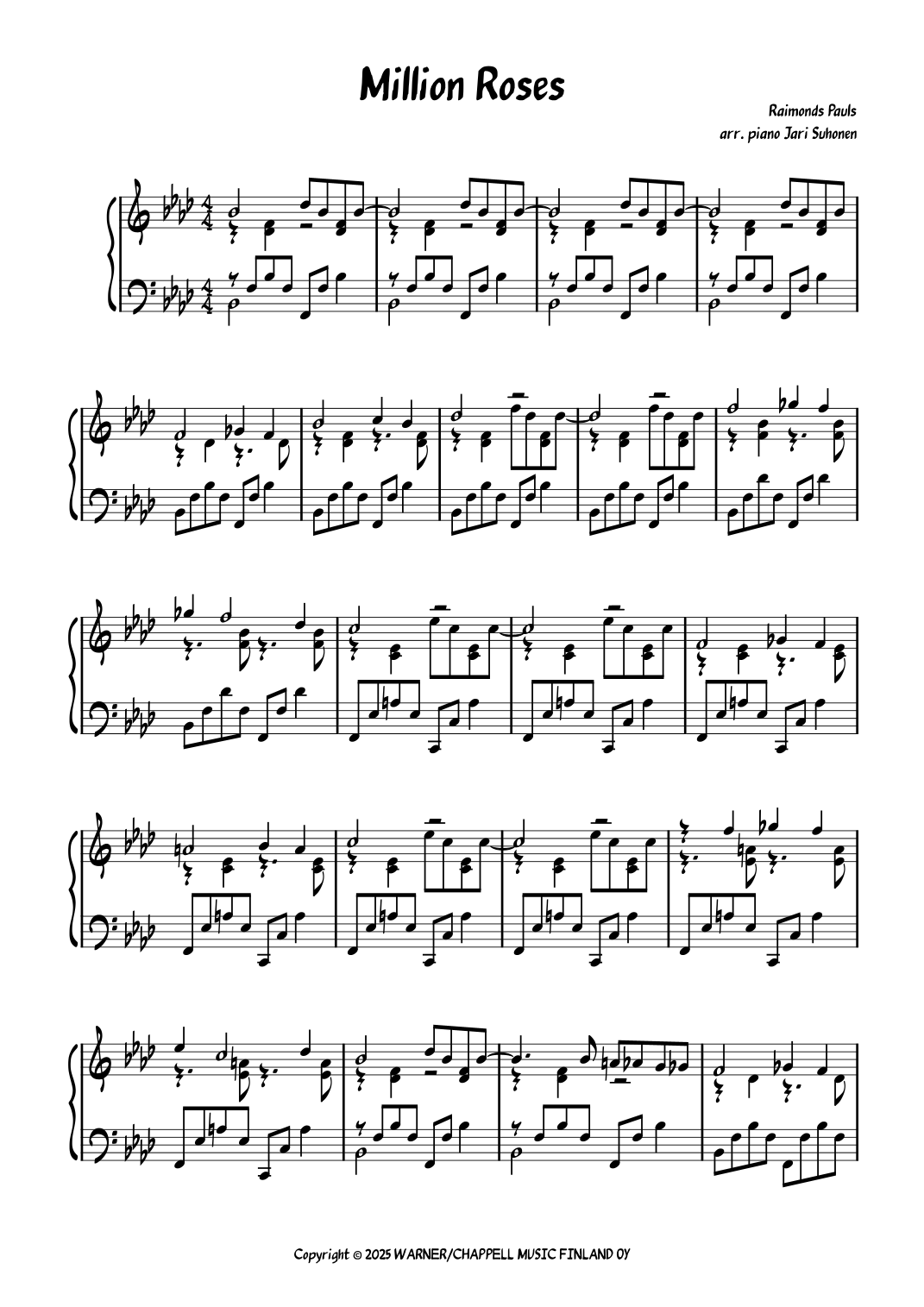 Miljoona Ruusua (arr. Jari Suhonen) by Raimonds Pauls Sheet Music for ...