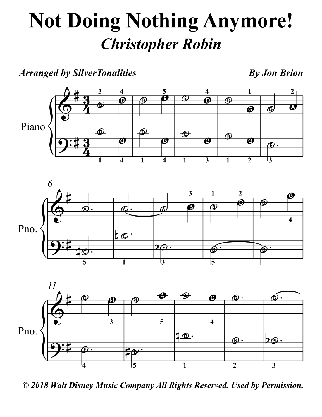 Not Doing Nothing Anymore (arr. SilverTonalities) by Jon Brion Sheet ...
