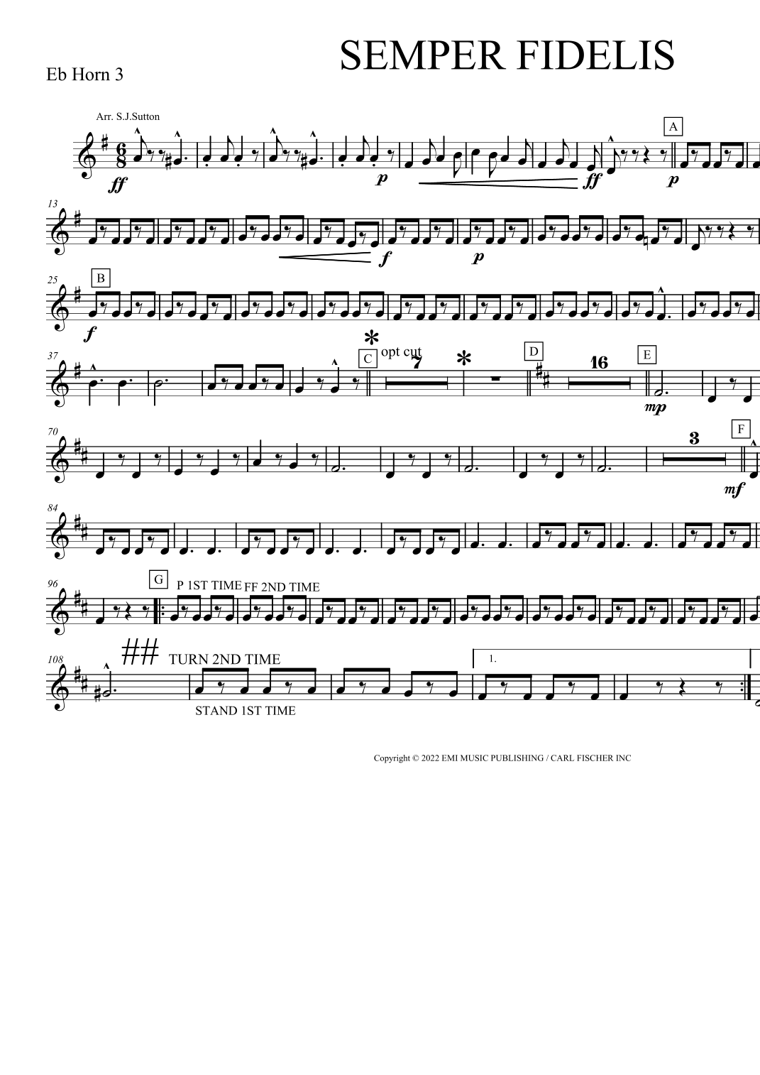 Semper Fidelis (arr. S J Sutton) by John Philip Sousa Sheet Music for ...