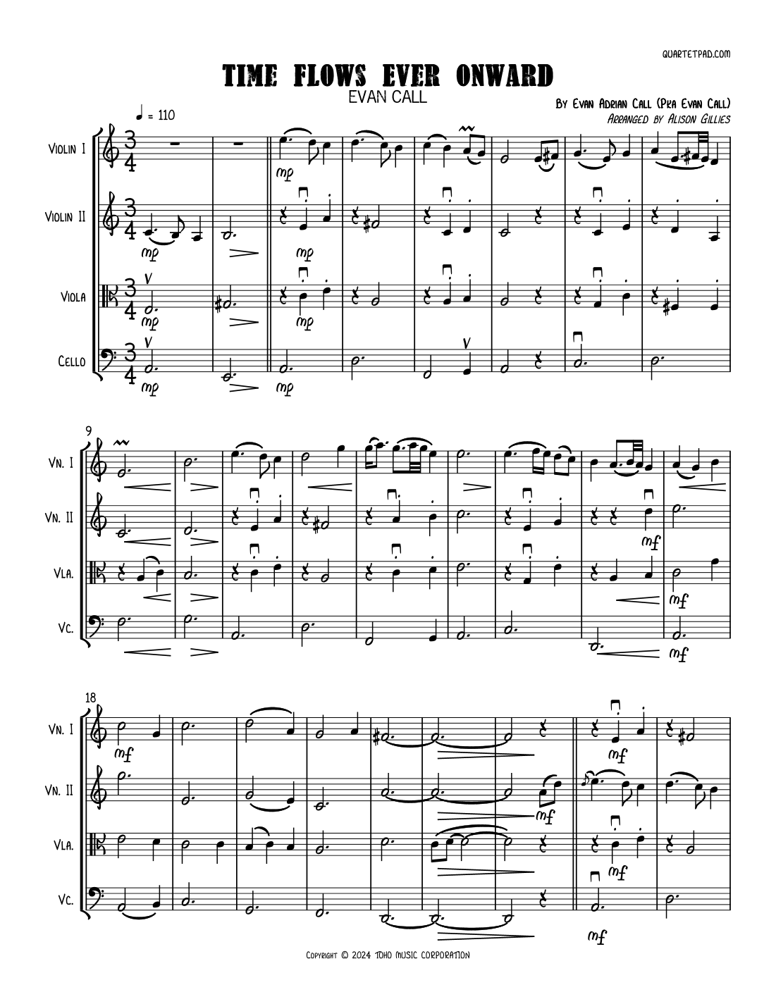 Time Flows Ever Onward (arr. Alison Gillies) by Evan Call Sheet Music ...