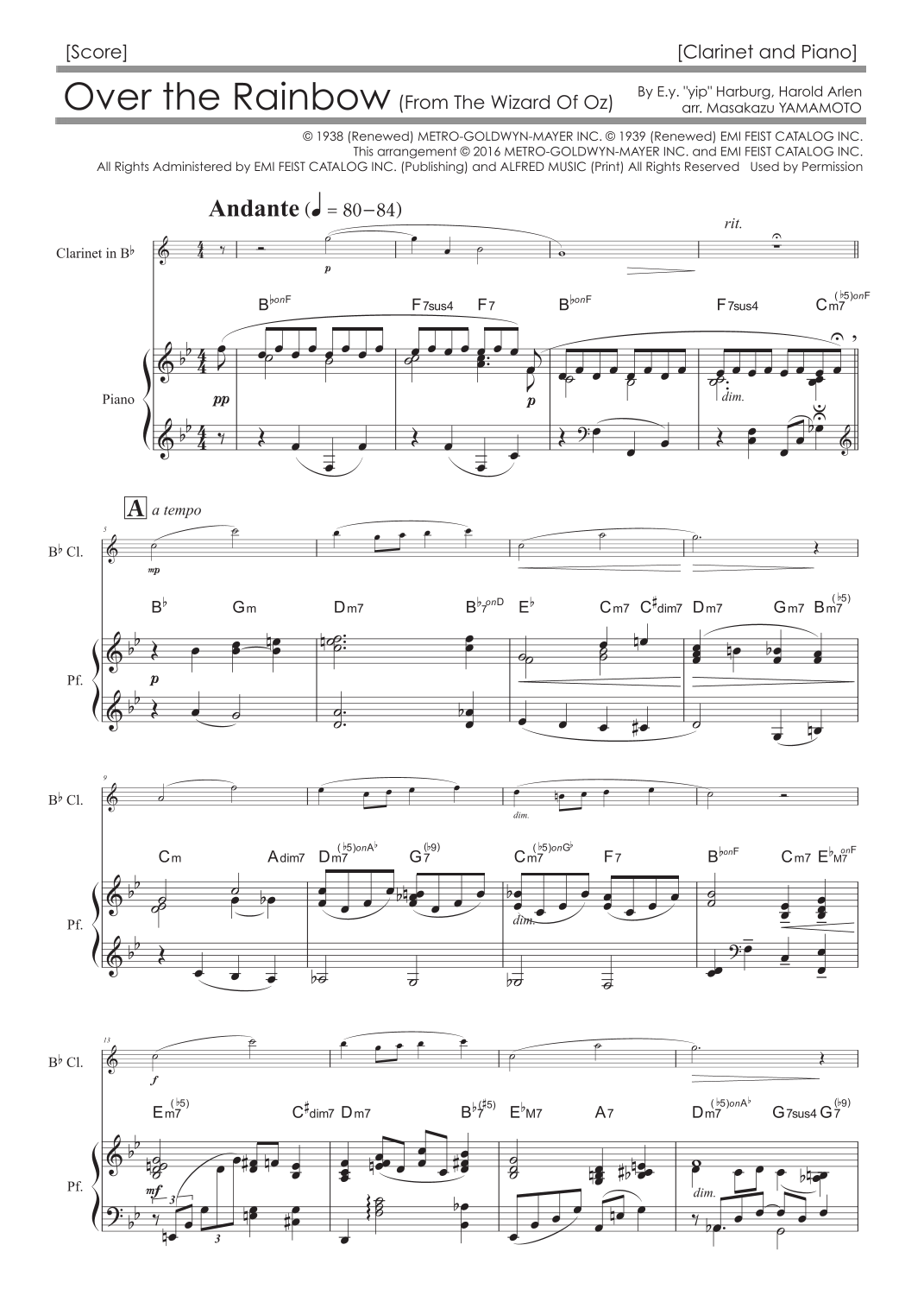 Over The Rainbow (arr. Masakazu YAMAMOTO) by Judy Garland Sheet Music ...