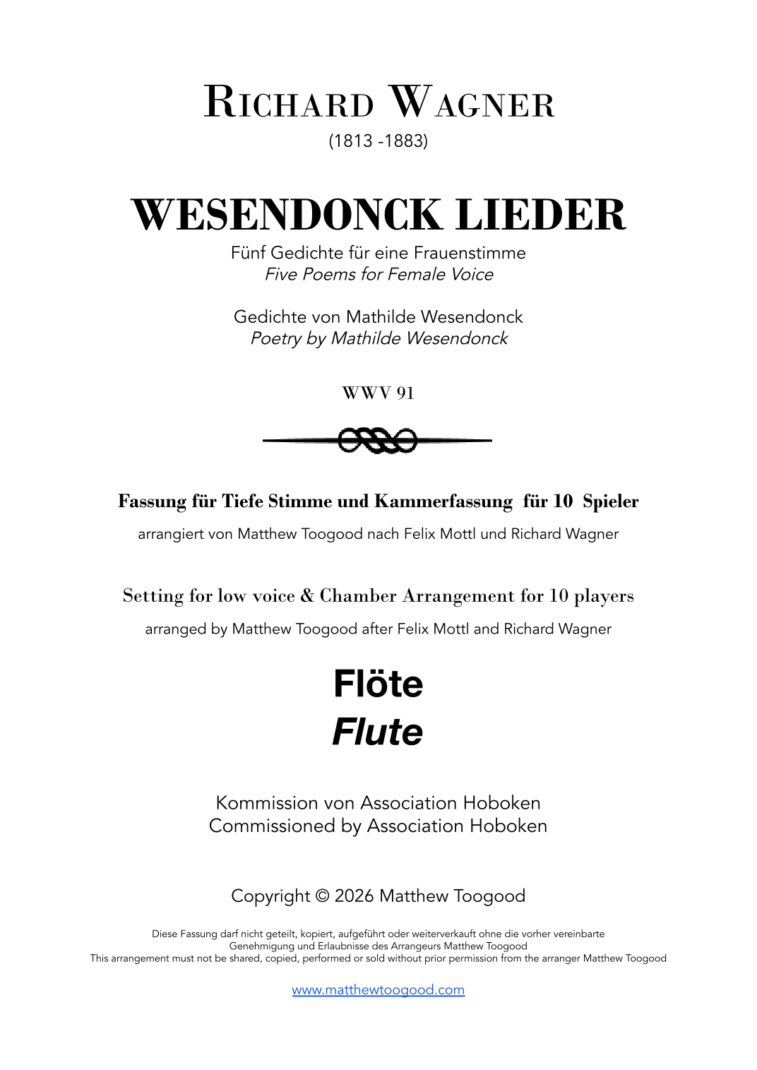 Wagner WESENDONCK LIEDER - LOW SETTING - Chamber Orchestra - COMPLETE ...
