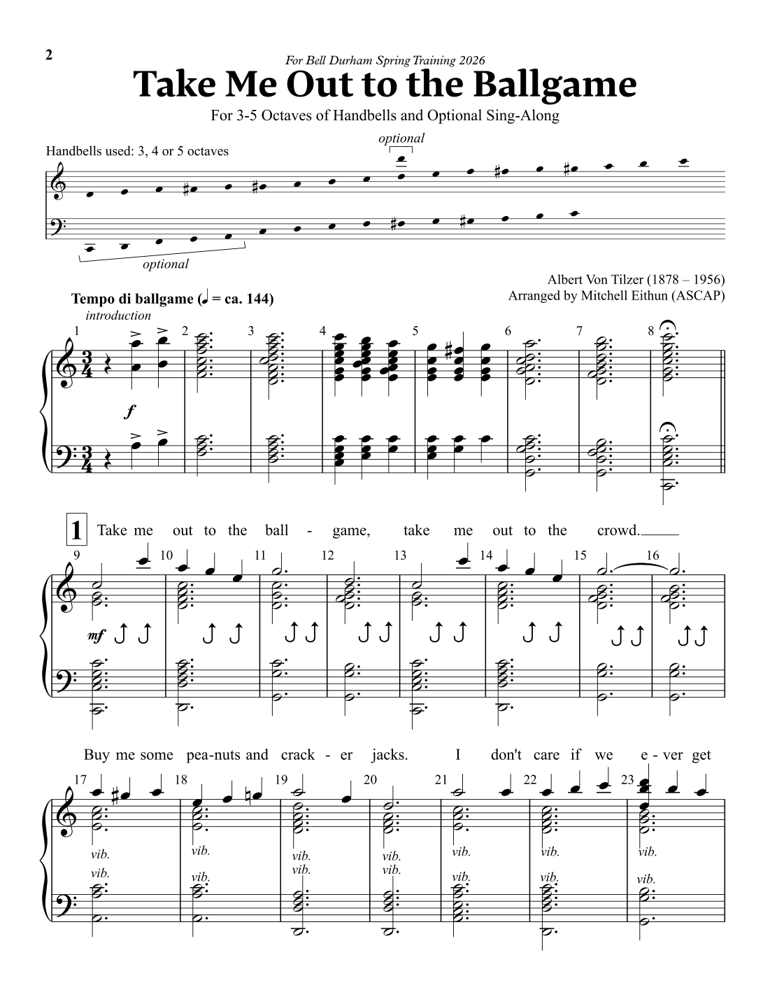 Take Me Out to the Ballgame (arr. Mitchell Eithun Music) by Albert von ...