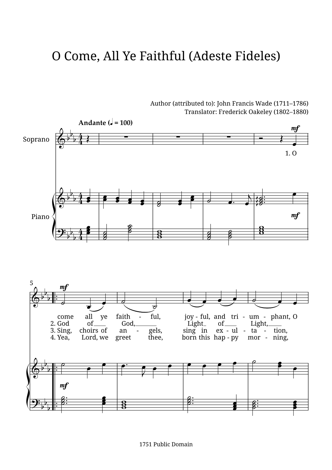 O Come, All Ye Faithful (Adeste Fideles) – Soprano & Piano (E-flat ...